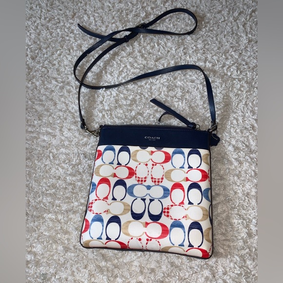 Coach | Bags | Coach Shoulder Purse With Red Tan And Blue C | Poshmark